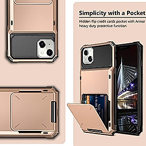 Vofolen Case for iPhone 13 Case Wallet 4-Card Holder ID Slot Flip Door Hidden Pocket Anti-Scratch Dual Layer Hybrid TPU Bumper Armor Protective Hard Shell Back Cover for iPhone 13 6.1 Rose Gold