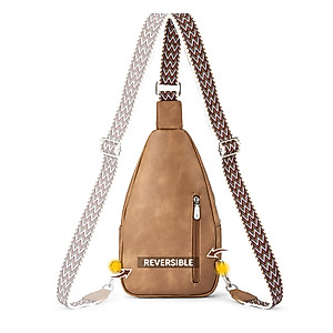 BOSTANTEN Sling Bag Cross Body Bag Trendy Leather Crossbody Purse Chest Bag with Adjustable Guitar Strap for Travel, Camel Brown