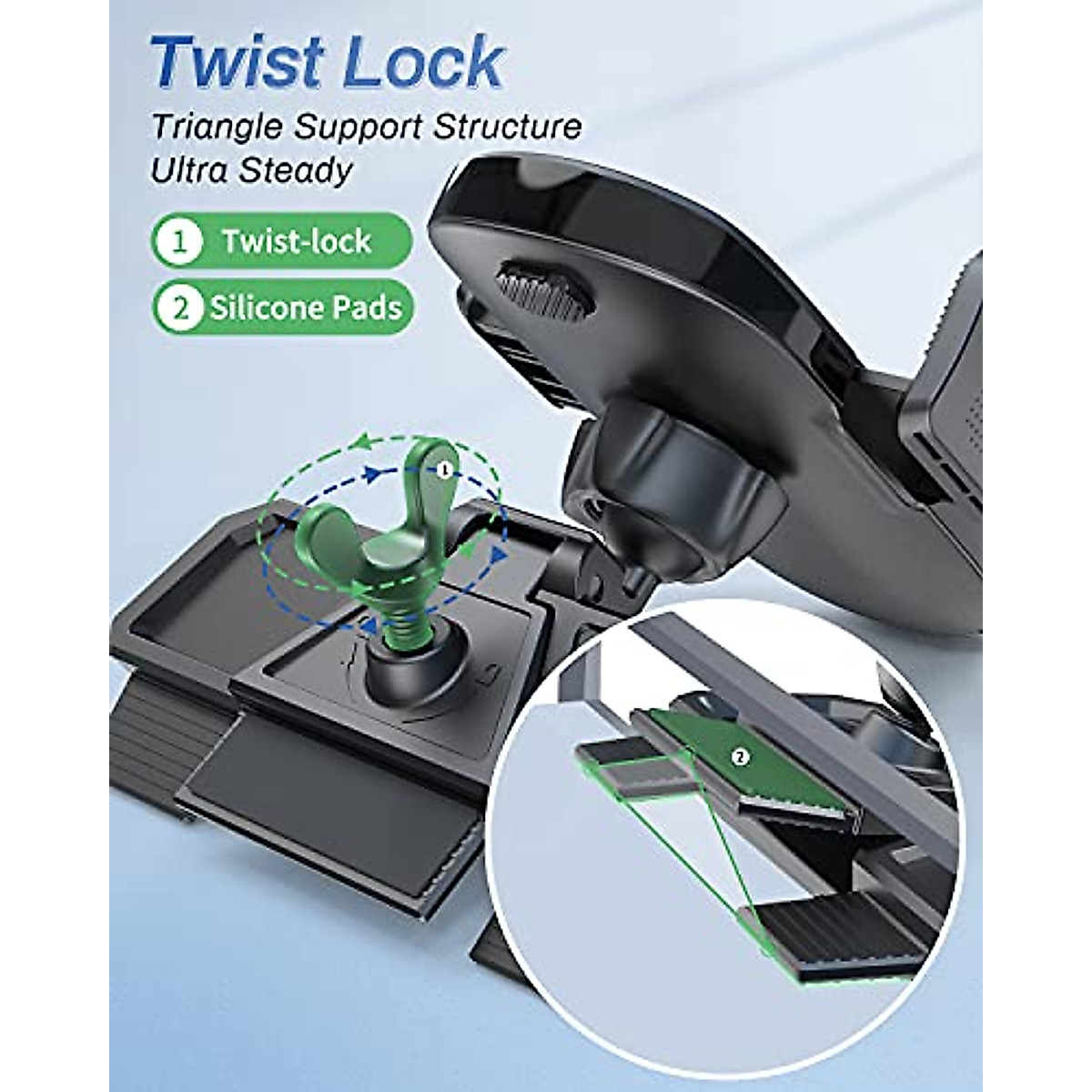 OQTIQ CD Phone Holder for Car, Sturdy CD Mount & Air Vent Car Phone Mount, [Silicone Pad Protection] for CD Player Car Phone Holder Compatible with iPhone 13, All Phones