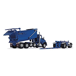 Kenworth T880 Quad-Axle Dump Truck and Rogue Transfer Tandem-Axle Dump Trailer Surf Blue Metallic 1/64 Diecast Model by DCP/First Gear 60-1277