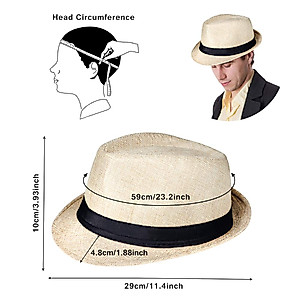 sinoeem 1920s Mens Gatsby Gangster Costume Accessories Set with Pocket Watch,Hard Felt Panama Hat, Y-Back Suspenders & Pre Tied Bow Tie,Toy Cigar & Fake Mustache, Beige-01, 15