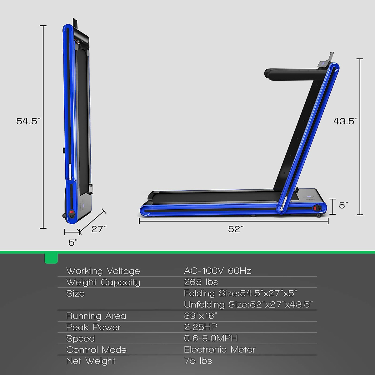GYMAX 2 in 1 Under Desk Treadmill, Folding Running Machine with Dual LED Display, APP & Remote Control, Walking Pad Jogging Machine for Home Gym Small Space (Navy)