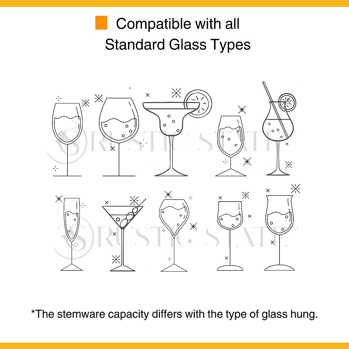 Rustic State 4 Sectional Adjustable Wood Under Cabinet Wine Glass Holder Wine Glass Rack Hanging Shelf Stemware Glassware Bar Organizer - 12 Wine Glass Storage - 11 Inch Deep - Mahogany