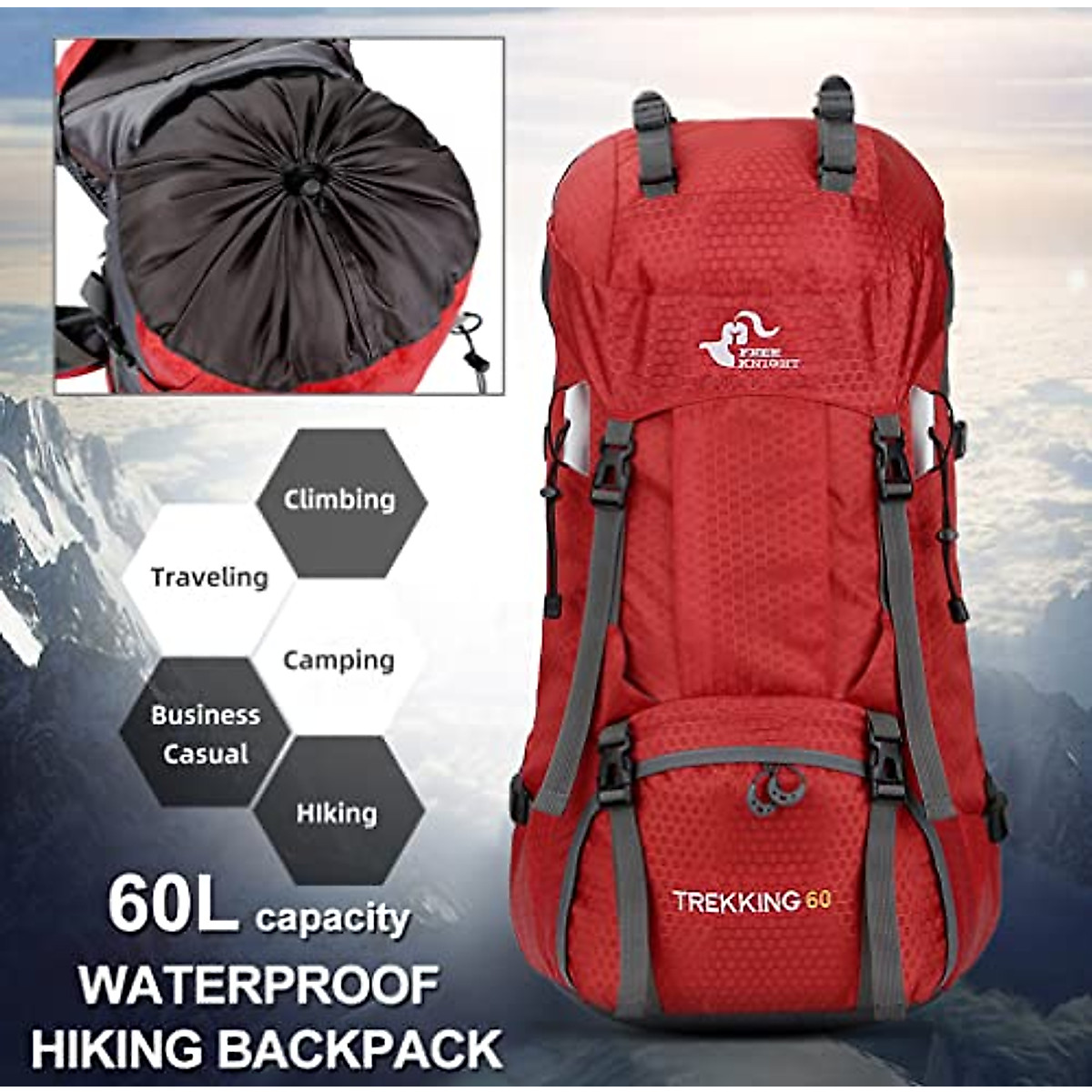 60L Hiking Backpack, Waterproof Camping Backpacking Backpack for Men Outdoor Traveling Climbing Daypack with Rain Cover (Army Green)