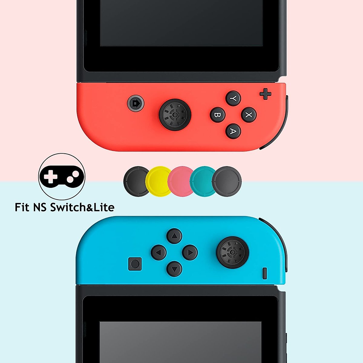 Ferkurn Switch Joycon Thumb Grip Joystick Replacement Cap, Switch Lite Joy con Grip Button Stick Cover Switch Joystick Grip Cap Replacement Part 3D Analog Cap Joy-con Controller Repair Kit Accessories