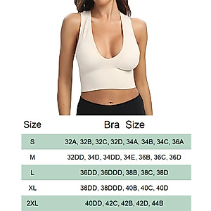 Venbond Women's Sexy Sleeveless Seamless Crop Top Deep Plunge V Neck Ribbed Tank Top with Removable Pads (Light Nude, M)