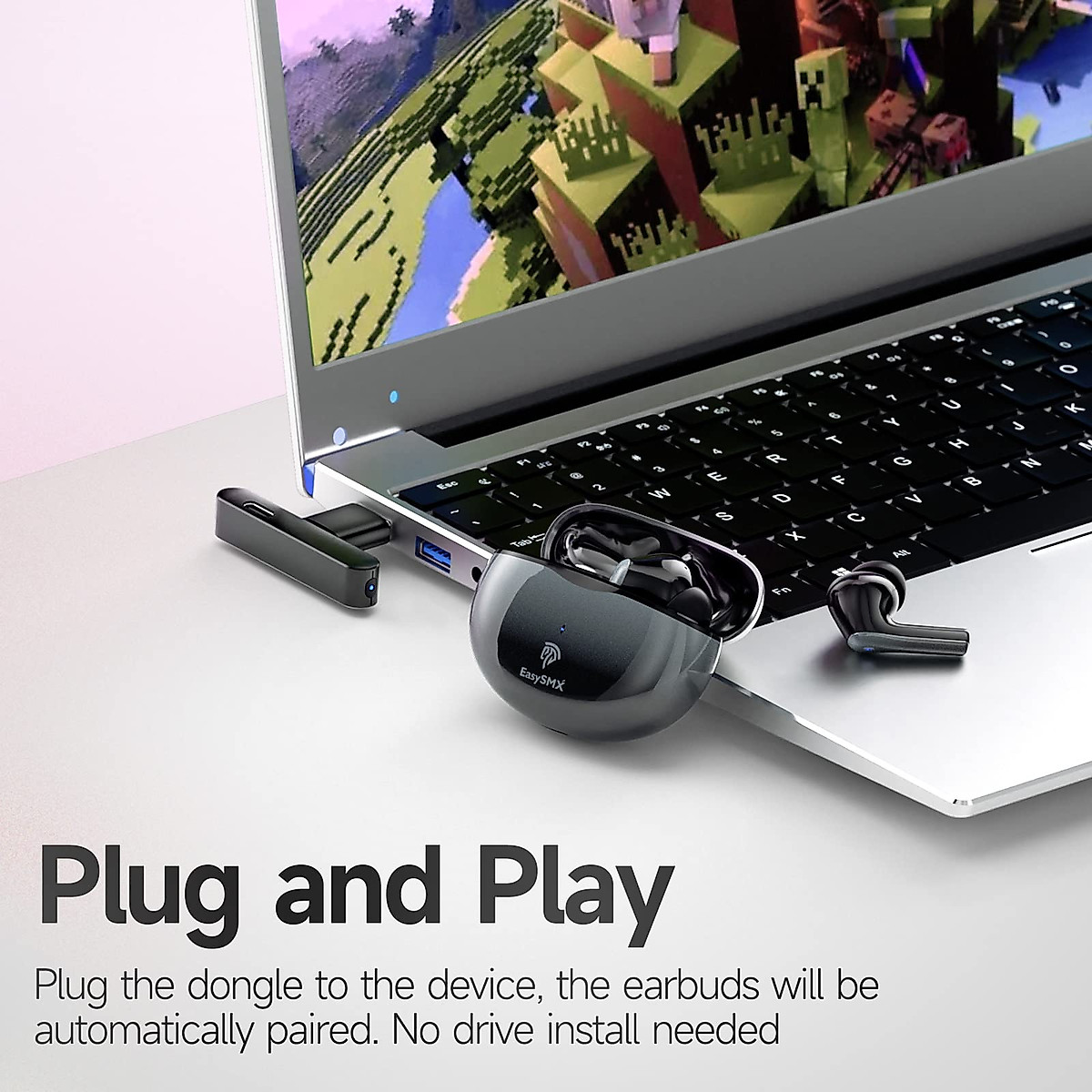 EasySMX Wireless Gaming Earbuds for PC, PS5 with Mic, 30ms Low Latency, Bluetooth/2.4GHz Wireless, USB-C Dongle Included, Compatible PS4, PS5, VR, Switch, Steam Deck, Black (TG-01)