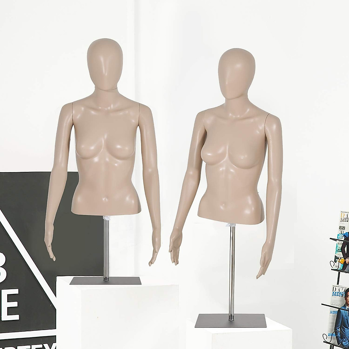 Female/Male Mannequin,39-56/42-59 Inch Height Adjustable Torso Dress Form Sewing Manikin Dress Model Mannequin Stand Mannequin Display Head Dress Mannequin Clothing Form Metal Base Stand (39-56Inch)