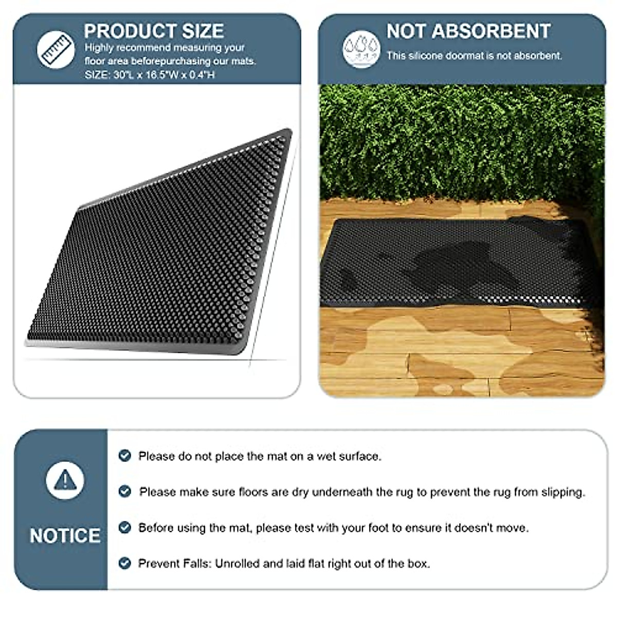 ESTHELLO Door Mat, Silicone Front Door Welcome Doormat, Non Slip Rugs for Indoor Outdoor, Machine Washable Low Profile Entrance Mat, Black Quick Dry Floor Mat Rugs for Kitchen Bedroom Restroom
