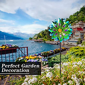 Viveta Kinetic Wind Spinner, 53 inch Outdoor Metal Wind Spinners for Yard and Garden, Double Windmill with Stable Stake