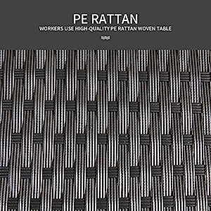 Outdoor PE Wicker Side Table - Patio Rattan Garden Coffee End Square Table with Glass Top Furniture, Black