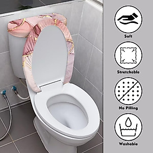 Qznuberone Pink Marble Bathroom Standard Toilet Seat Lid Cover Toilet Tank Lid Pads Machine Washable Dustproof Universal Fit Home Decoration Toilet Lid Accessory