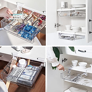 vacane Clear Under Shelf Drawer Organizer, Under Cabinet Shelf Hanging Storage Easy to Install, Bpa-Free Plastic Storage for Closet Kitchen Pantry Cupboard