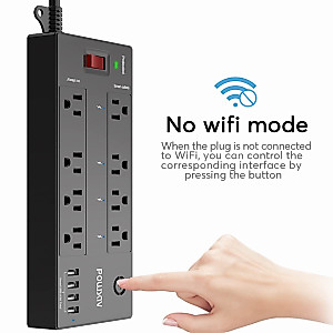 POWSAV 6 Ft WiFi Surge Protector - 8 Outlet Extension Cord with 4 Smart & 4 Always On Outlets, 4 USB Ports, Alexa & Google Home Compatible, Black