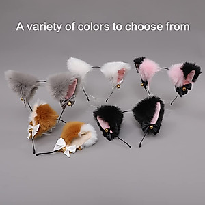 Animal Faux Fur Cat Dog Ears Headbands with Bells Lovely Flexible Hair Accessory Halloween Cosplay Costume Party Dress Girls (A19-combo set-3)