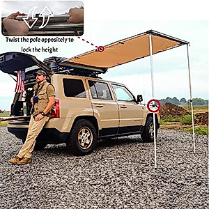 DANCHEL OUTDOOR Car Awning Pull-Out Roof Rack Vehicle Awning UPF50+ Sun Shelter Canopy for SUV Truck Camper Overland Camping, 4.9x6.5ft Khaki