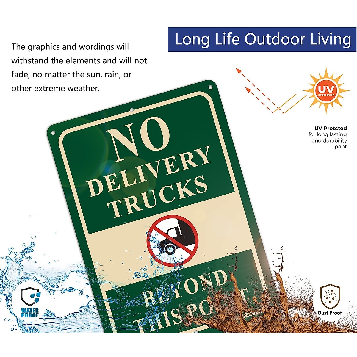 2 Pack No Delivery Trucks Beyond This Point Signs 10" x 14" No Trucks Warning Road Signs Metal Reflective Rust Free Aluminum UV Protected Waterproof Easy Mounting Outdoor Use