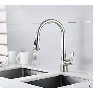 Derengge Stainless Steel Kitchen Faucet Single Handle Pull-Down Kitchen Sink Faucet,Faucet for Farmhouse, Camper, Laundry, Rv, Bar,KF-058-SS
