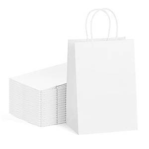 Eupako Kraft Paper Bags with Handles, 5.25x3.75x8 White Small Gift Bags, Kraft Shopping Bags, Party Favor Bags, Retail, Business, Merchandise for Valentine's Day, Mother's Day (Pack of 25)