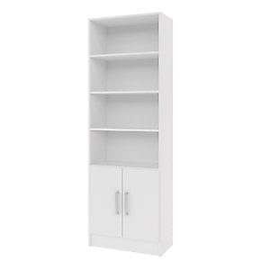 Manhattan Comfort Catarina Bookshelf Cabinet with Display Shelves and Doors for Hidden Storage, 71" Tall Bookcase, Easy Assembly, Stylish and Functional, Mid Century Modern Furniture, White