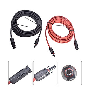 Timunr 1 Pair 20 Ft Solar Panel Extension Cable Wire Connector 10AWG Wire + Male Female Plug Red and Black