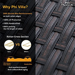 PHI VILLA Patio Furniture Set Outdoor Wicker Sectional Sofa, Low Back Rattan Patio Conversation Set for Large Space with Tea Table, Clips & Washable Couch Cushions(9 Piece, Navy Blue)