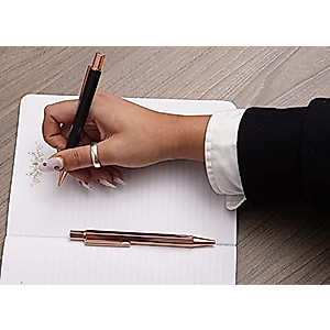 Rose Gold Black Luxury Ballpoint Pen Gift Set for Women - Black Ink Smooth Writing Pens - Nice Refillable Bullet Pen Set for Journaling and Note Taking