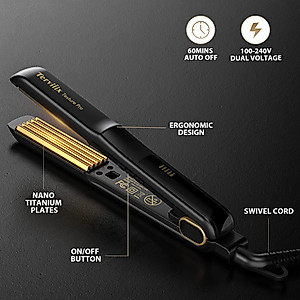 Terviiix Hair Crimper, Crimper Hair Iron for Root, Professional 24K Titanium Crimping Iron for Texture, Volumizing Hair Iron for Thin Fine Hair, Ergonomic Handle Design, Dual Voltage, Auto Off, 1 Inch