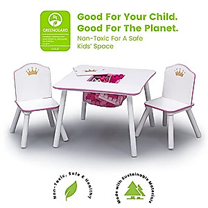 Delta Children Princess Crown Kids Wood Table and Chair Set with Storage - Greenguard Gold Certified, White/Pink