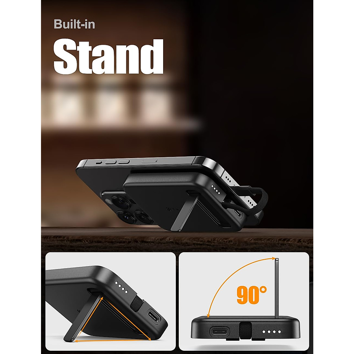 Mini Magnetic Portable Charger for iPhone,5200mAh Small Power Bank with Built-in Cable, Battery Pack Compatible with iPhone 14, Plus,Pro Max,13,12,11,XS,XR,X,8,7,6s,AirPods etc,Non-Wireless Charging.