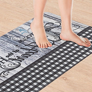 Asrug Black and White Plaid Checkered Comfort Kitchen Standing Desk Mat Anti Fatigue Ergonomic Floor Pad Rug Waterproof Stain Resistance Non Slip Kitchen Set, 17.3''x27.6''+17.3''x47.2'', Wood Plaid