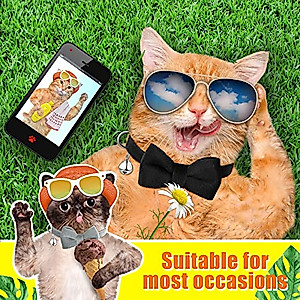 4 Pieces Cat Bow Tie Collar with Bell Breakaway Cat Collar Comfortable Velvet Cat Collar with Cute Safety Pet Collar for Pet Kitten Puppy (Black, Gray, Dark Green, Blue,Small)