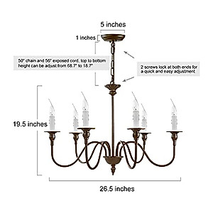 LNC 25.6" Farmhouse Chandelier, 6-Light Fixture for Dining & Living Room, Foyer, Entryway and Bedroom (Oil Rubbed Brown)