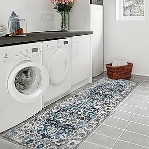 RUGSREAL Boho Washable Runner Rug 2x6 Hallway Runner Vintage Floral Carpet Runner Non Skid Machine Washable Low Pile Non-Shedding Runners Foldable Entry Throw Area Rug for Living Room Bedroom