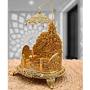 Nirmal Handicraft Gold Metal Handicraft Pooja Jhula | Swing| Palana | Ladoo Gopal Singhasan |Nand Gopal Palana | Hindola for Ladoo Gopal, Laxmi ji and Ganesh Ji
