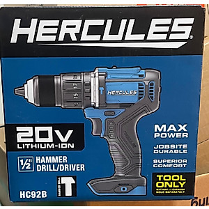 HERCULES 20V Lithium Cordless 1/2 In. Compact Hammer Drill/Driver - Tool Only