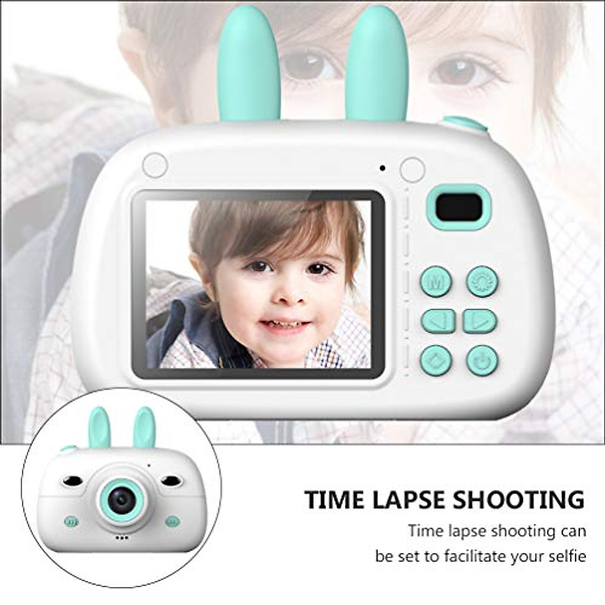 SOLUSTRE Kids Toys Rabbit Shaped Kid Camera 1080P Children Digital Camera 2.4 inch Screen Dual Lens Video Recorder Gift for Kids Green Toddler Toys
