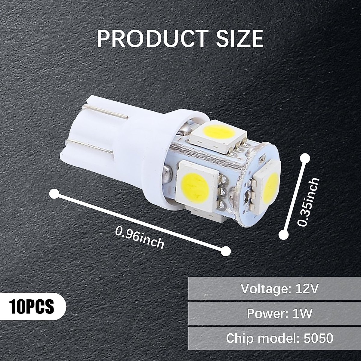 Crynod 10 PCS T10 Car LED Reading Light, 5050 5SMD 12V 6500K 360° Illuminated License Plate Light, Universal 1 W Low Power Energy-saving Width Indicator Light Bulb, for Most Car Models (White)