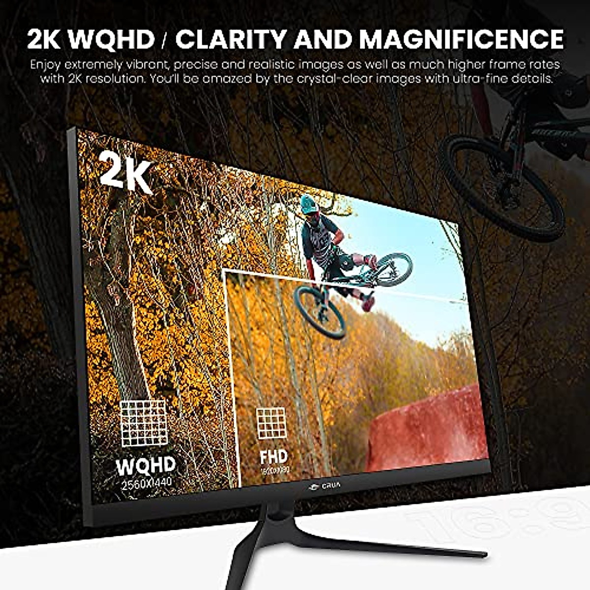 CRUA 27 inch Monitor, 1440P QHD IPS Computer Monitor, 60HZ 100% sRGB, with freesync, Low Motion Blur, Eye Care, HDMI, Dp Port-Support VESA-Black
