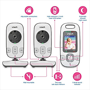 VTech BV73122GY Digital Video Baby Monitor with 2 Cameras and Automatic Night Vision, Gray