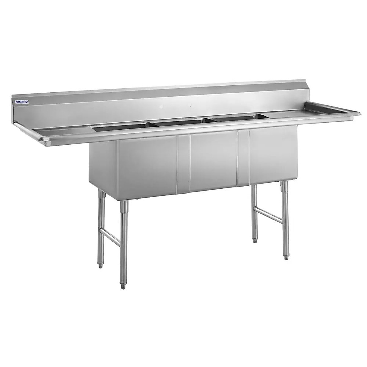 Kratos 29N-001-Commercial NSF 3 Compartment Sink - 16"Wx20"Lx14"H Bowl Size - (2) 18" Drain Boards