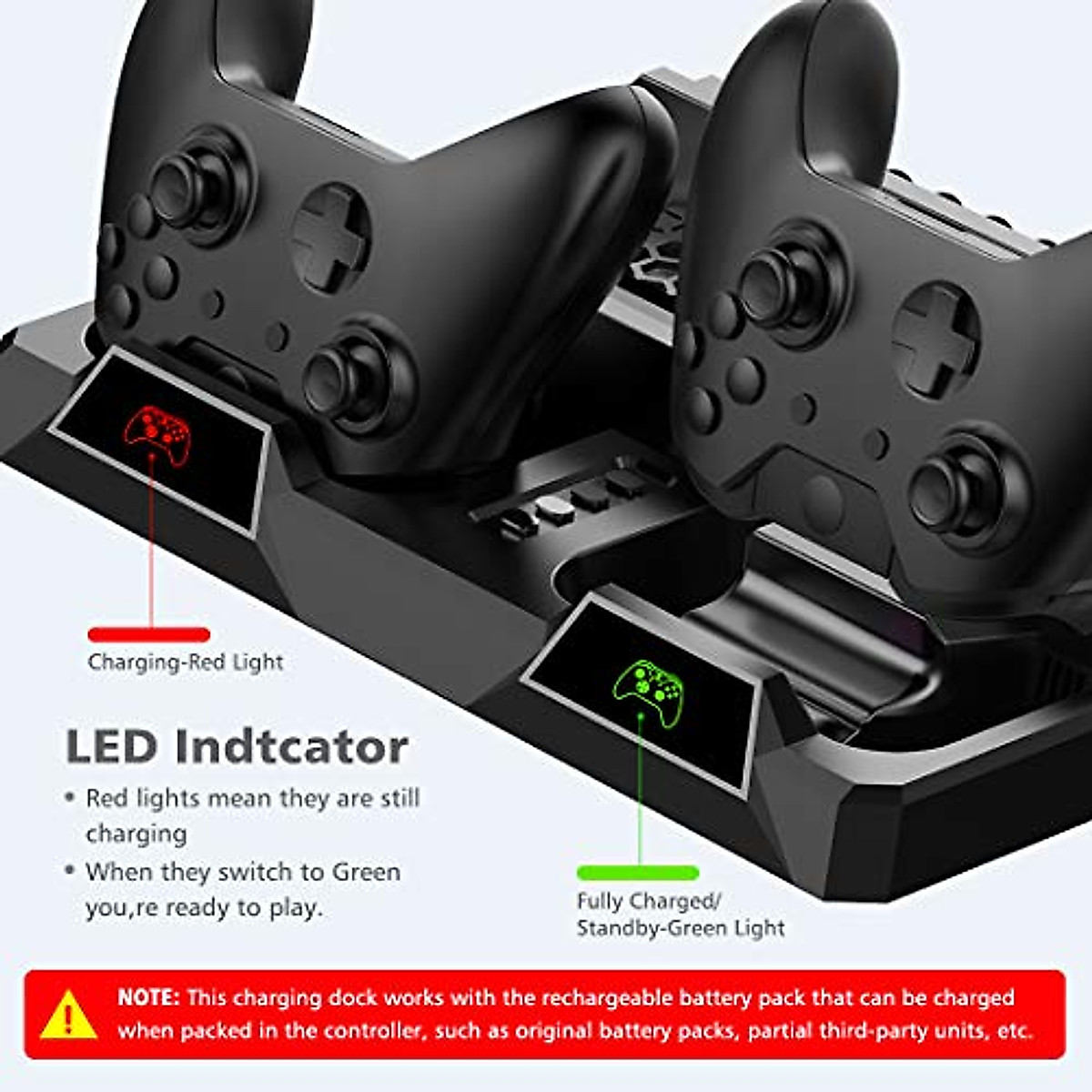OIVO Cooling Stand for Xbox One/S/X, 2 Cooling Fan, Dual Controller Charging Dock Station with LED Indicators and 15 Game Slots for Xbox One/S/X