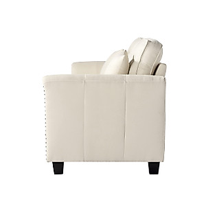 Lepfun Chesterfield, 86.6” Flare Sofa, Tufted 3 Seater Furniture, Velvet Couch with Scroll Arms and Nailhead for Living Room, Bedroom, Office, Apartment (Beige)