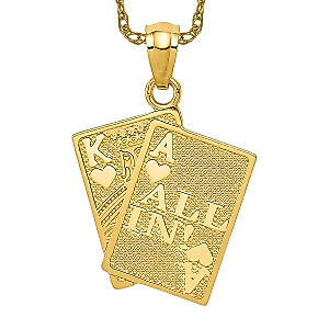 14K Yellow Gold Ace of Heart Love King All In Poker Necklace Playing Cards Suit Pendant Gambling Deck Charm Good Luck Jewelry 23mm x 15mm Only