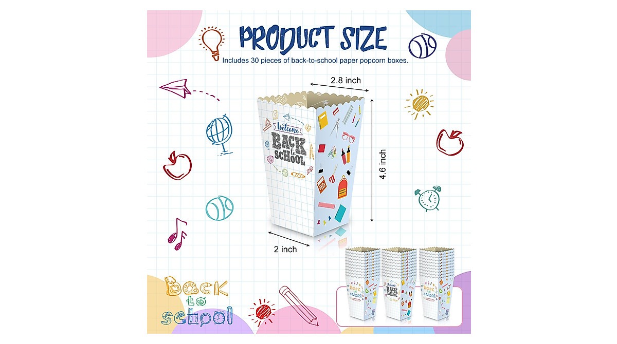 Adnee 30 Pack Back to School Popcorn Boxes