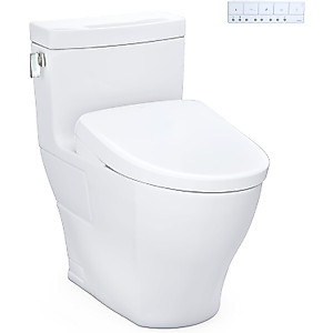 TOTO WASHLET+ Legato One-Piece Elongated 1.28 GPF Toilet and Contemporary WASHLET S7 Contemporary Bidet Seat, Cotton White - MW6244726CEFG#01