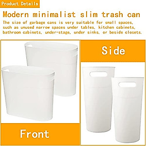 HZSOOCH 3 Pack Slim Waste Basket 3.2 Gallon 12L Plastic Small Trash Can, Office Trash Can, Slim Garbage Container Bin, Small Wastebasket with Handles for Narrow Spaces Bathroom, Kitchen (White)