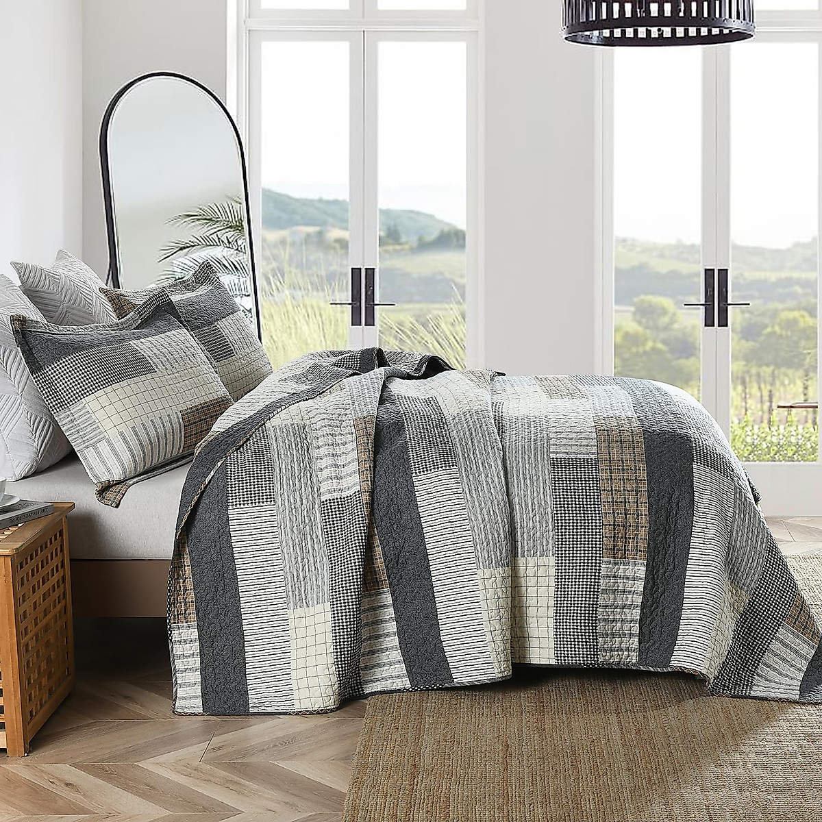 Y-PLWOMEN Queen Quilt Bedding Set 100% Cotton Lightweight Quilts Queen Size, Cozy Quilt for Queen Bed, Reservible Queen Bedspread Soft Queen Quilt Set for All Season, 3-Pieces