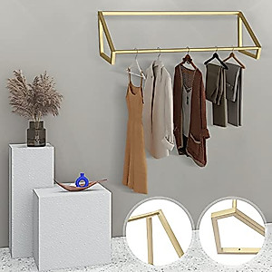Wall-Mounted Garment Rack ,Modern Simple Clothing Store Heavy Metal Display Stand Garment Bar,Clothes Rail,Bathroom Hanging Towel Rack,Multi-purpose Hanging Rod for Closet Storage (Gold Square Tube,39.4"L)