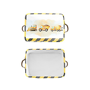 Joyestore Under Construction Truck Car Kid Boy Personalized Storage Bins Baskets Cubes Organizer with Handle for Shelves Closet Nursery Toy 1 Pack